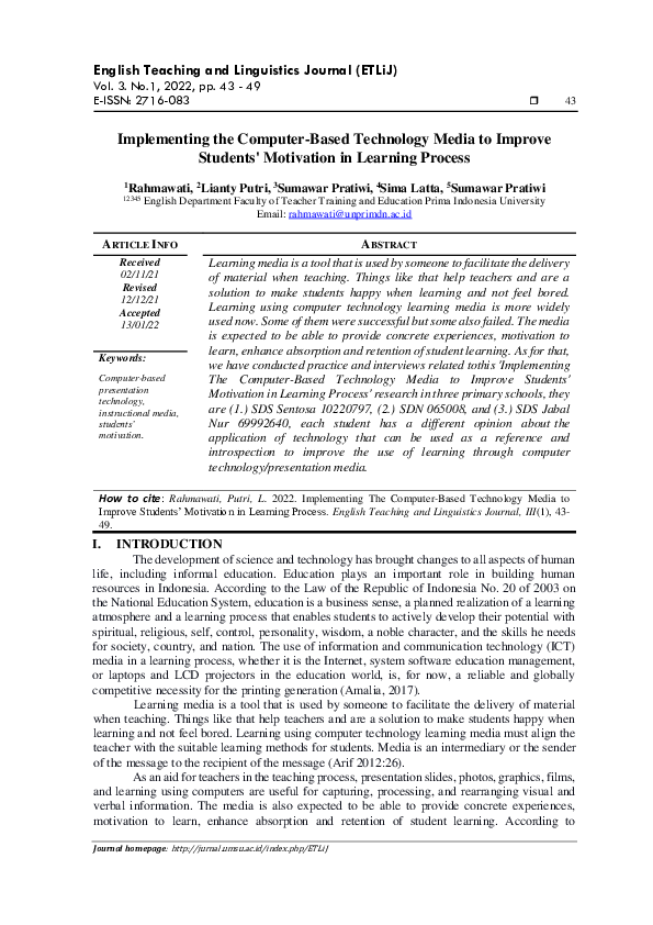 (PDF) Implementing The Computer-Based Technology Media to Improve ...