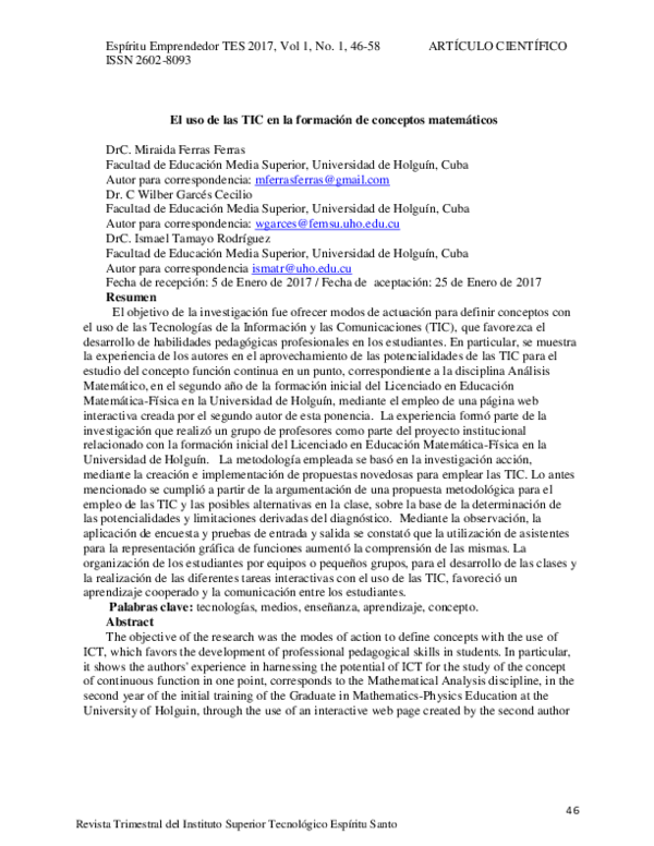 (PDF) El uso de las TIC en la formación de conceptos matemáticos