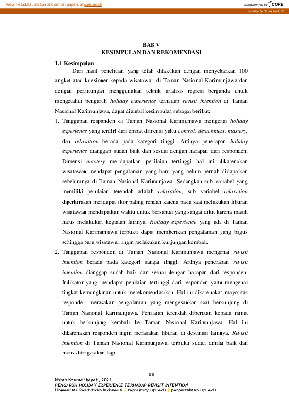 (PDF) PENGARUH HOLIDAY EXPERIENCE TERHADAP REVISIT INTENTION (Survei ...