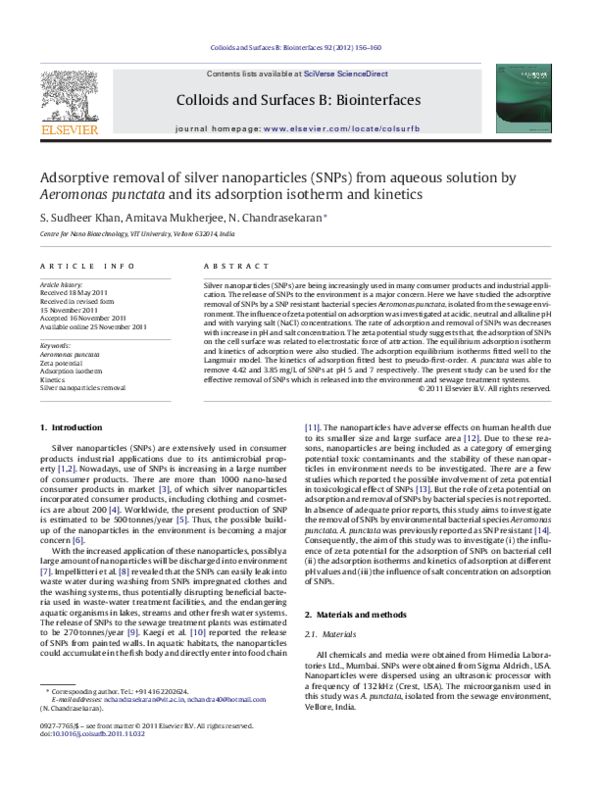 (PDF) Adsorptive removal of silver nanoparticles (SNPs) from aqueous ...