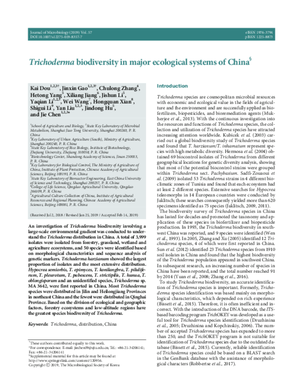 (PDF) Trichoderma biodiversity in major ecological systems of China
