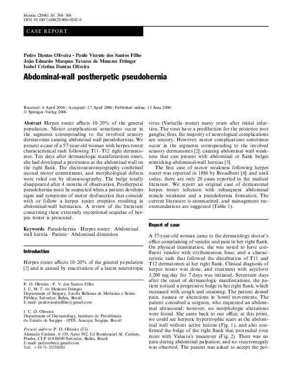 (PDF) Abdominal-wall postherpetic pseudohernia