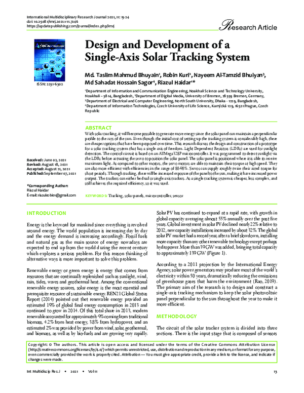 (PDF) Design and Development of a Single-Axis Solar Tracking System