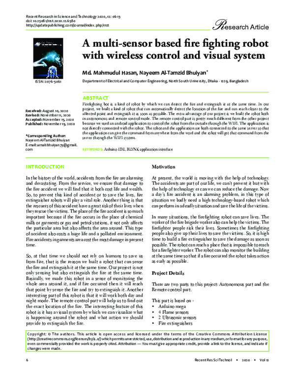 (PDF) A multi-sensor based fire fighting robot with wireless control and visual system