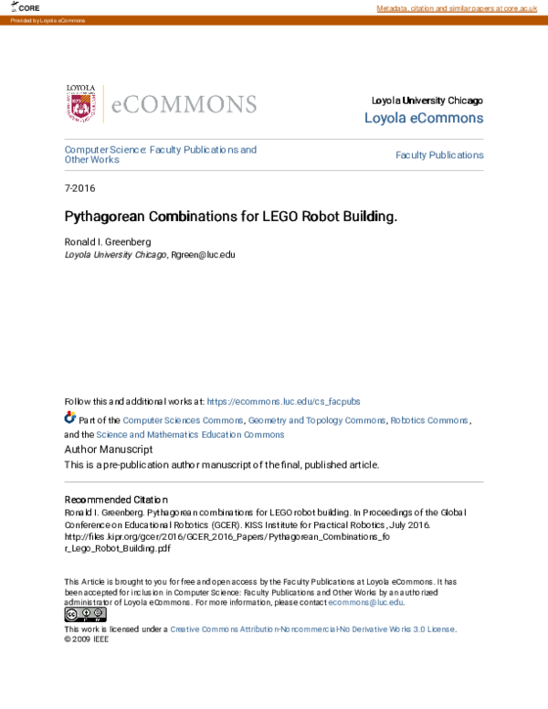 (PDF) Pythagorean Combinations for LEGO Robot Building