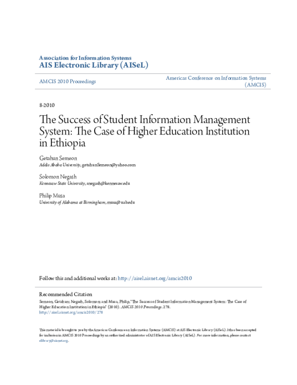 (PDF) The Success of Student Information Management System: The Case of ...