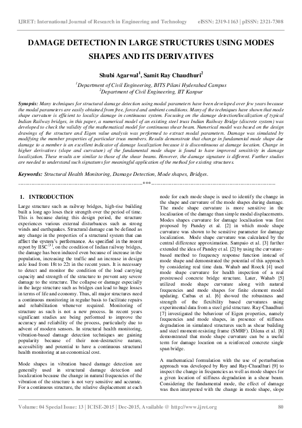 (PDF) Damage Detection in Large Structures Using Modes Shapes and Its ...