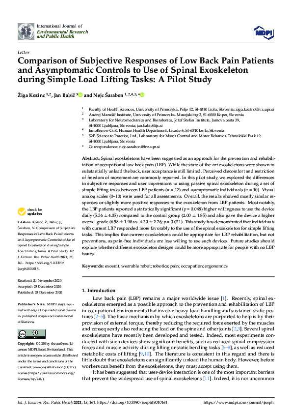 (PDF) Comparison of Subjective Responses of Low Back Pain Patients and ...