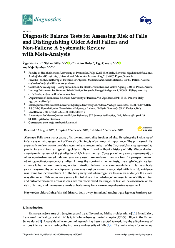 (PDF) Diagnostic Balance Tests for Assessing Risk of Falls and ...