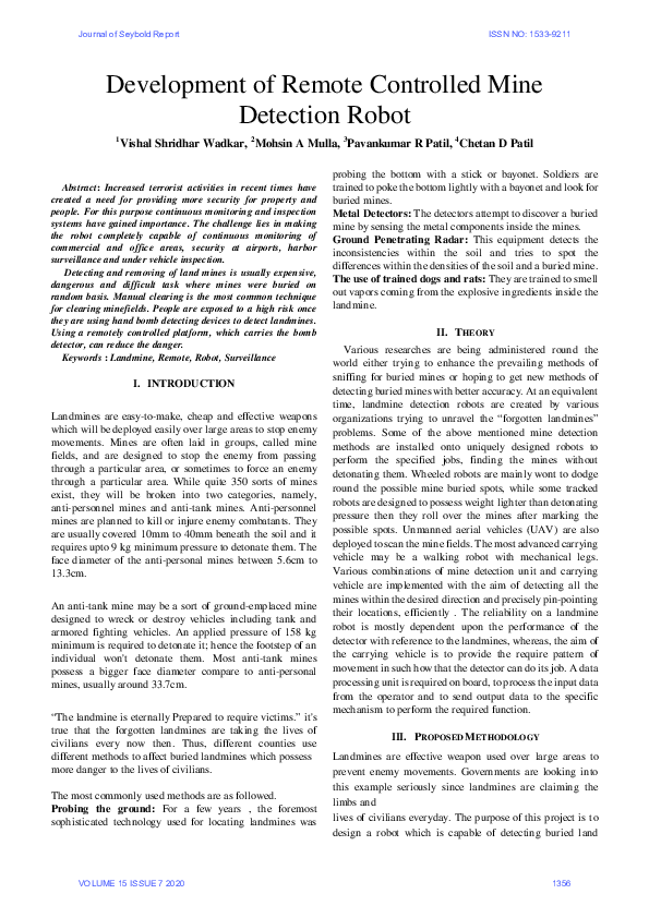 (PDF) Development of Remote Controlled Mine Detection Robot