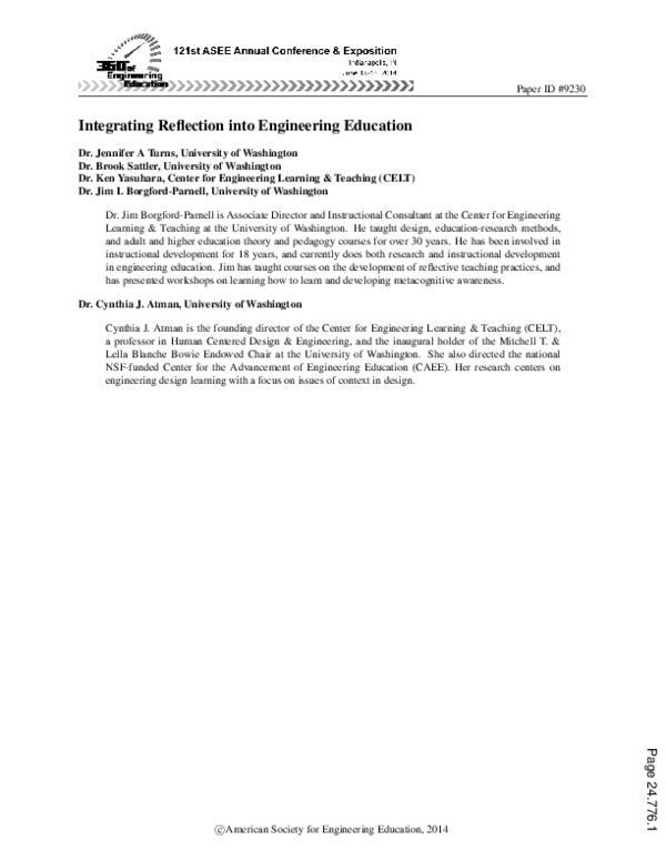 (PDF) Enhancing Engineering Education through Reflection