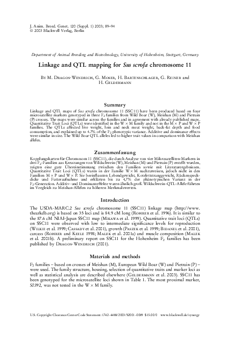 (PDF) Linkage and QTL mapping for Sus scrofa chromosome 11