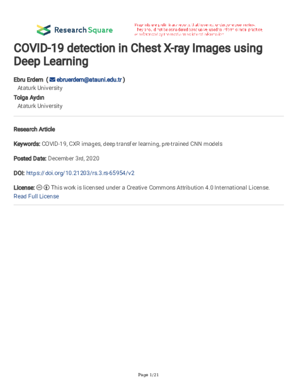 (PDF) COVID-19 Detection from Chest X-Ray Images Using Deep Learning