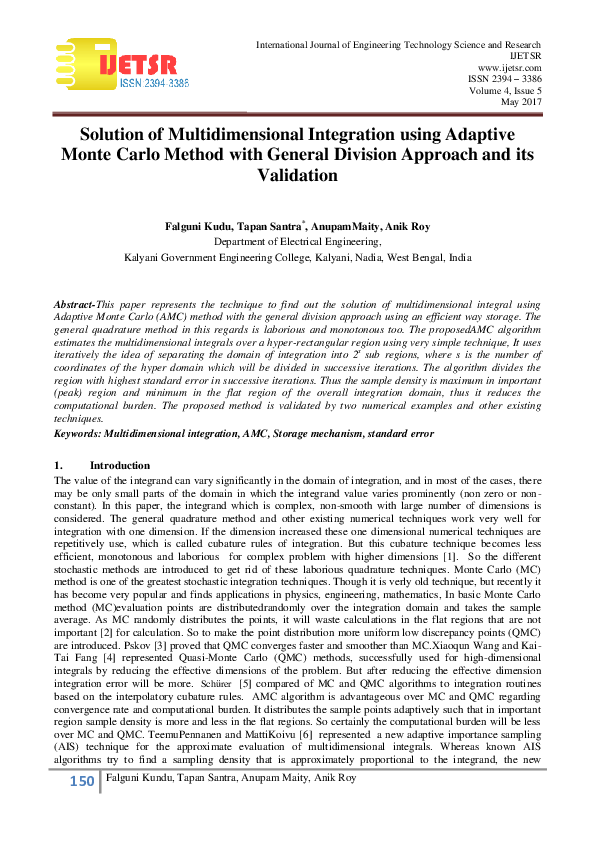 (PDF) Solution of Multidimensional Integration using Adaptive Monte ...