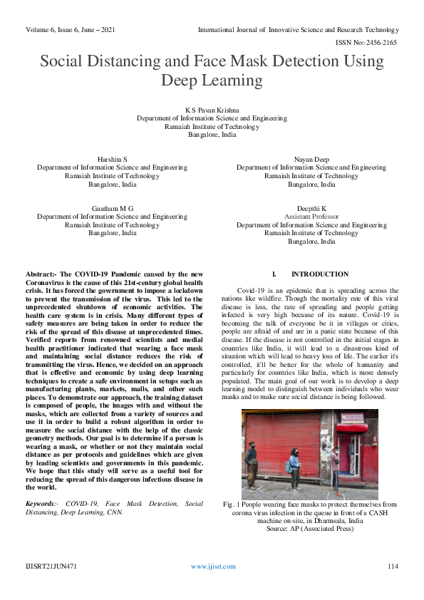 (PDF) Social Distancing and Face Mask Detection Using Deep Learning
