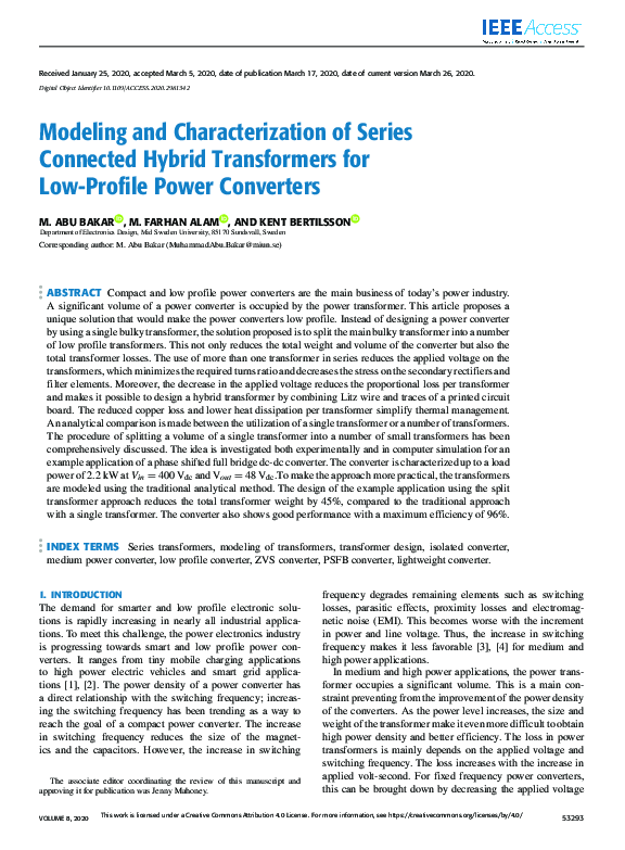 (PDF) Modeling and Characterization of Series Connected Hybrid Transformers for Low-Profile ...