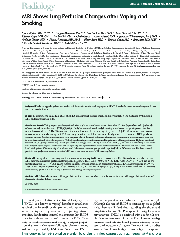 (PDF) MRI Shows Lung Perfusion Changes after Vaping and Smoking