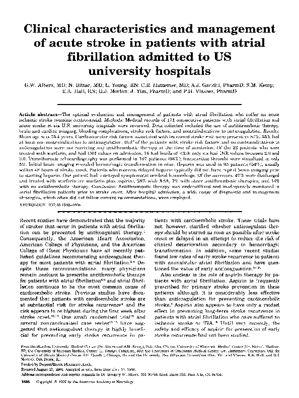 (PDF) Clinical characteristics and management of acute stroke in patients with atrial ...
