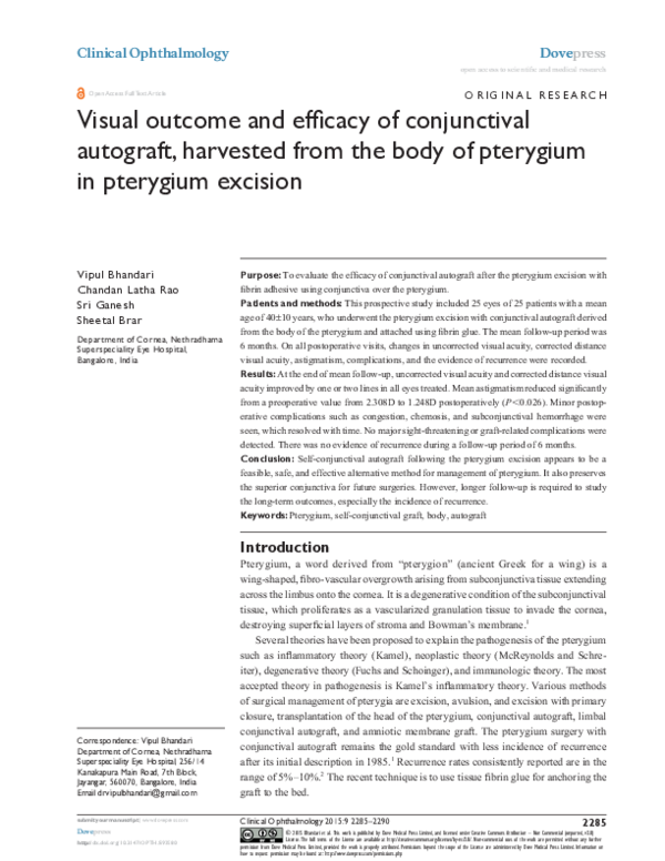 (PDF) Visual outcome and efficacy of conjunctival autograft, harvested ...