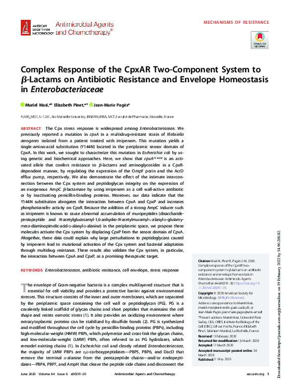 (PDF) Complex Response of the CpxAR Two-Component System to β-Lactams ...