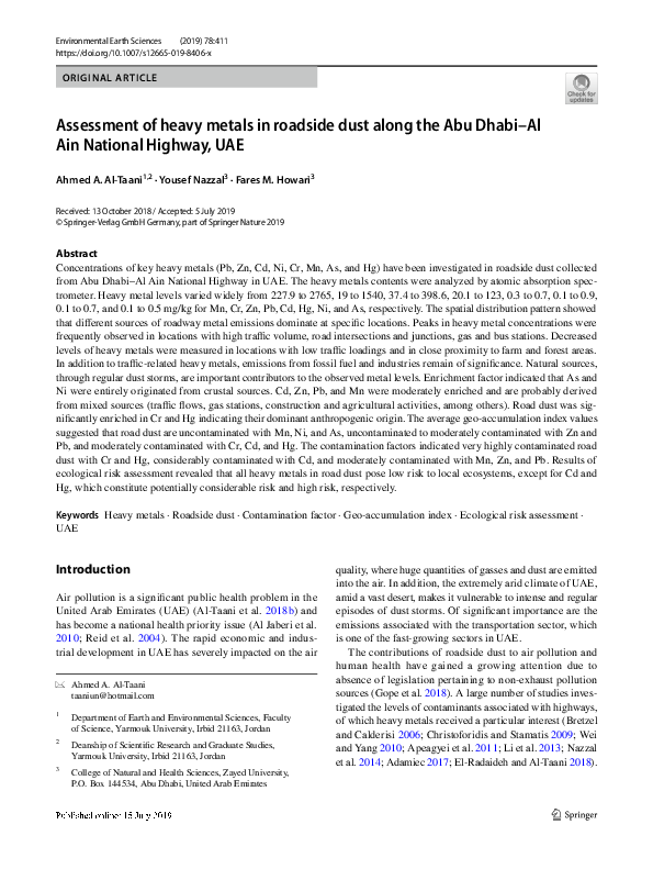 (PDF) Assessment of heavy metals in roadside dust along the Abu Dhabi ...
