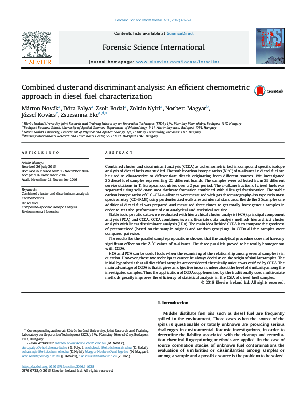 (PDF) Combined cluster and discriminant analysis: An efficient chemometric approach in diesel ...