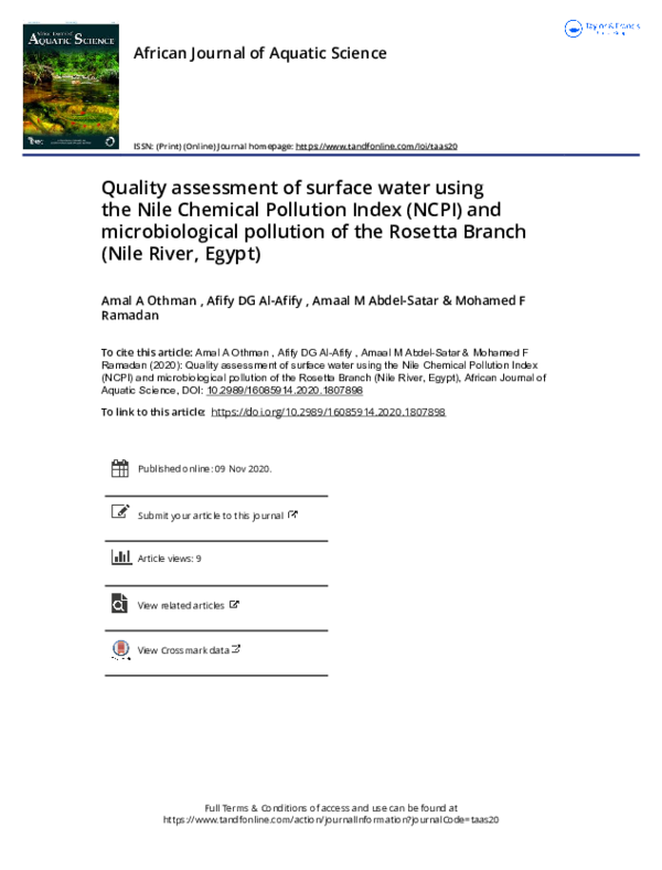 Pdf Quality Assessment Of Surface Water Using The Nile Chemical