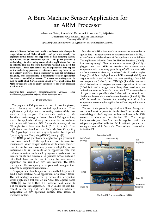 (PDF) A bare machine sensor application for an ARM processor ...