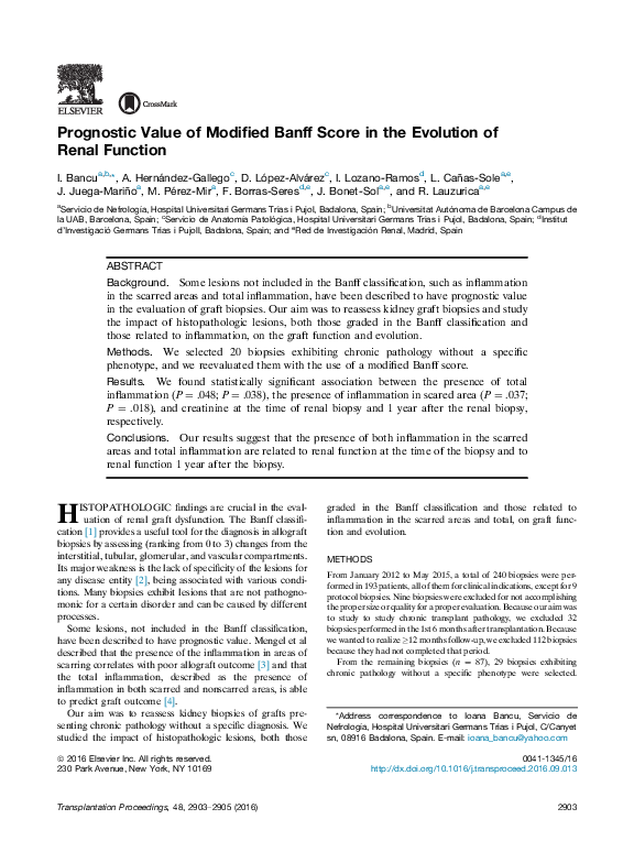 (PDF) Prognostic Value of Modified Banff Score in the Evolution of ...