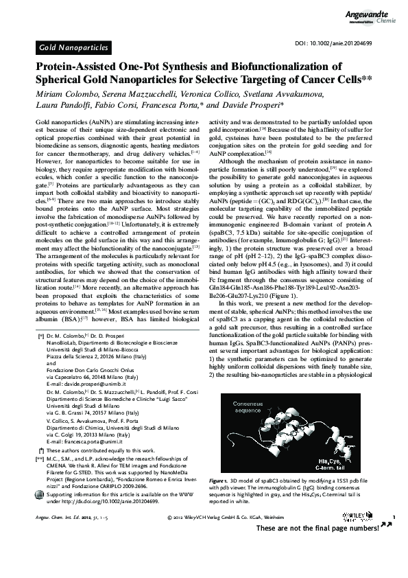 (PDF) Protein-Assisted One-Pot Synthesis and Biofunctionalization of Spherical Gold ...