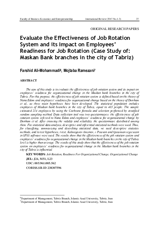 (PDF) Evaluate the effectiveness of job rotation system and its impact ...