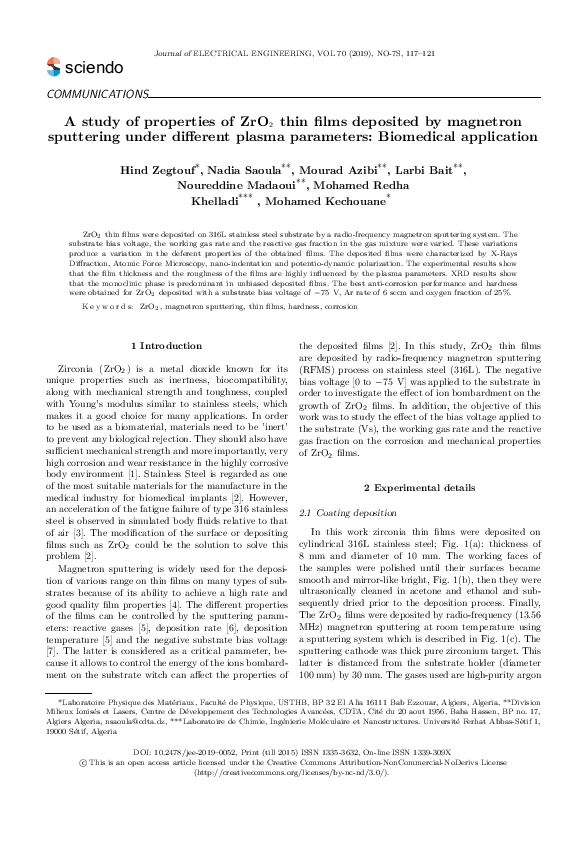 (PDF) A study of properties of ZrO2 thin films deposited by magnetron sputtering under different ...