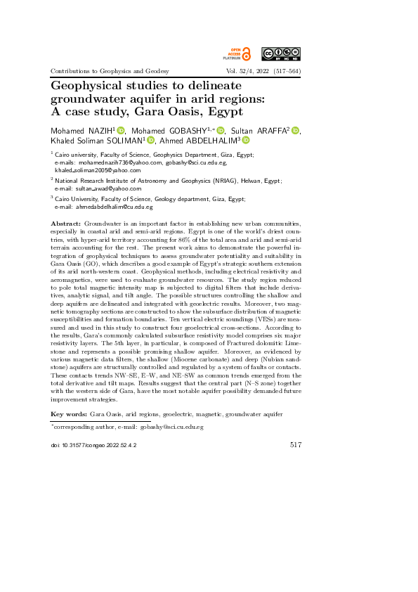 (PDF) Geophysical Assessment of Gara Oasis Aquifer