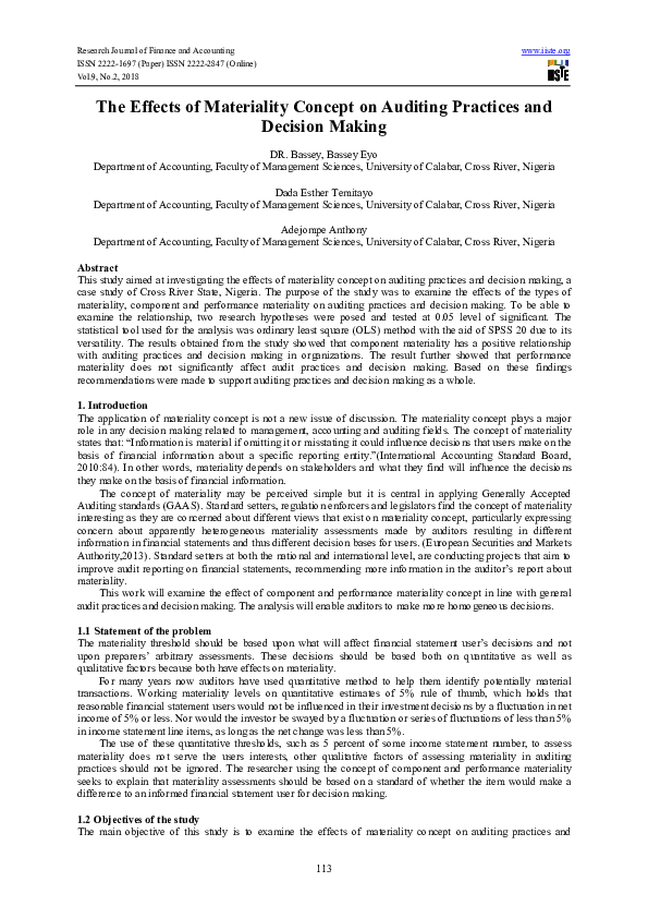 (PDF) The Effects of Materiality Concept on Auditing Practices and ...