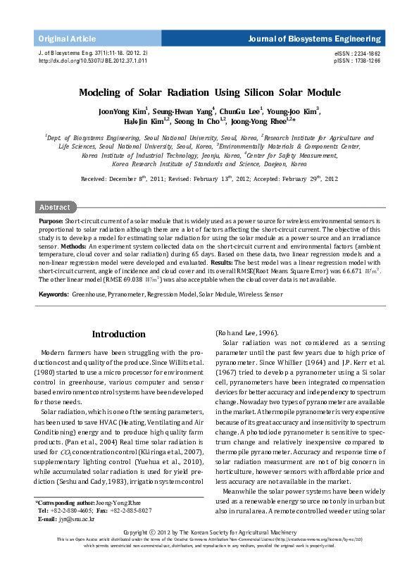 (PDF) Modeling of Solar Radiation Using Silicon Solar Module