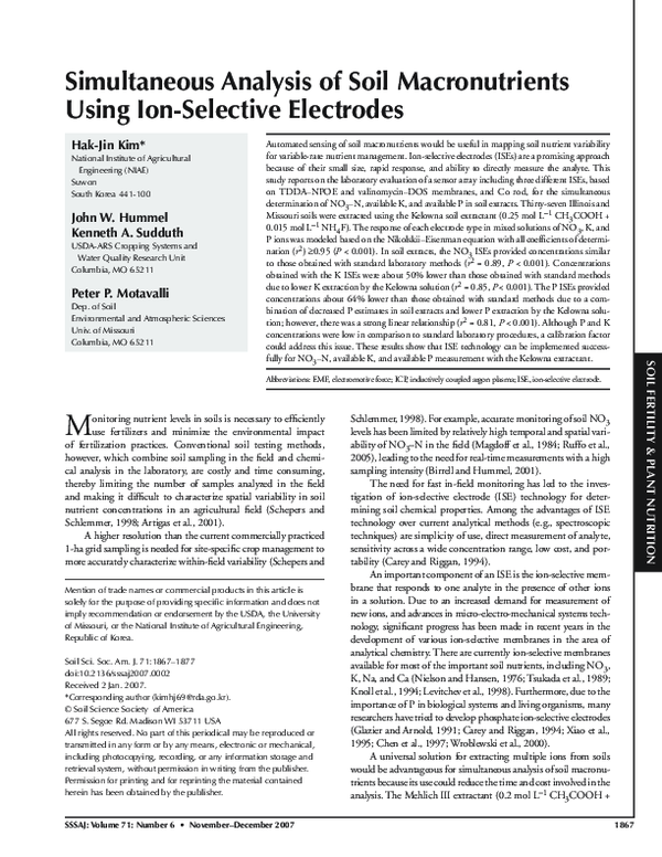 (PDF) Simultaneous Analysis of Soil Macronutrients Using Ion-Selective Electrodes