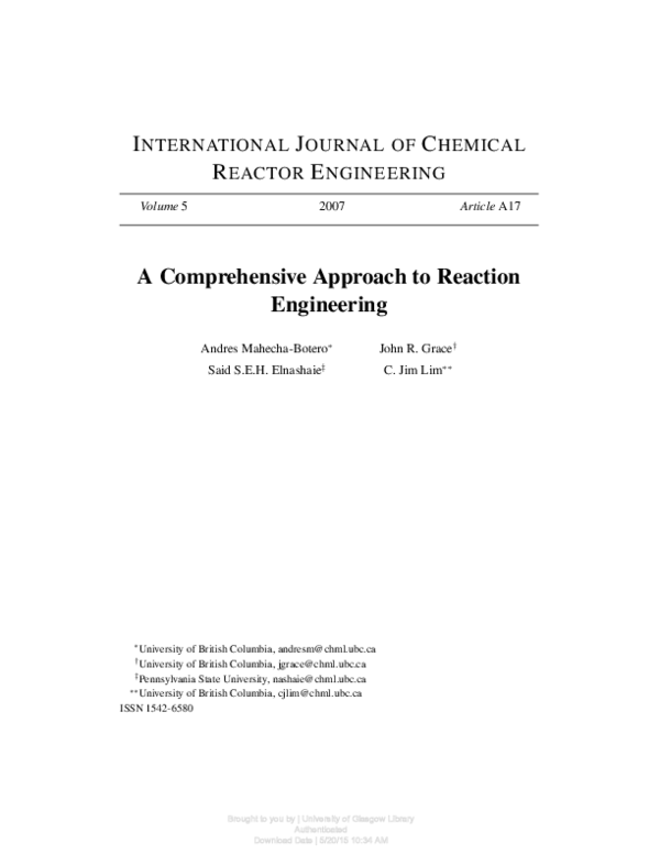 (PDF) A Comprehensive Approach to Reaction Engineering