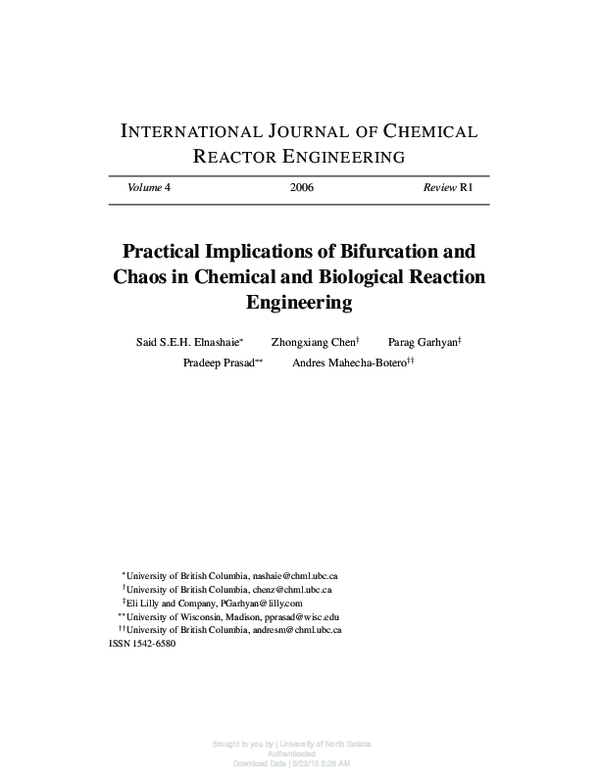(PDF) Practical Implications of Bifurcation and Chaos in Chemical and ...