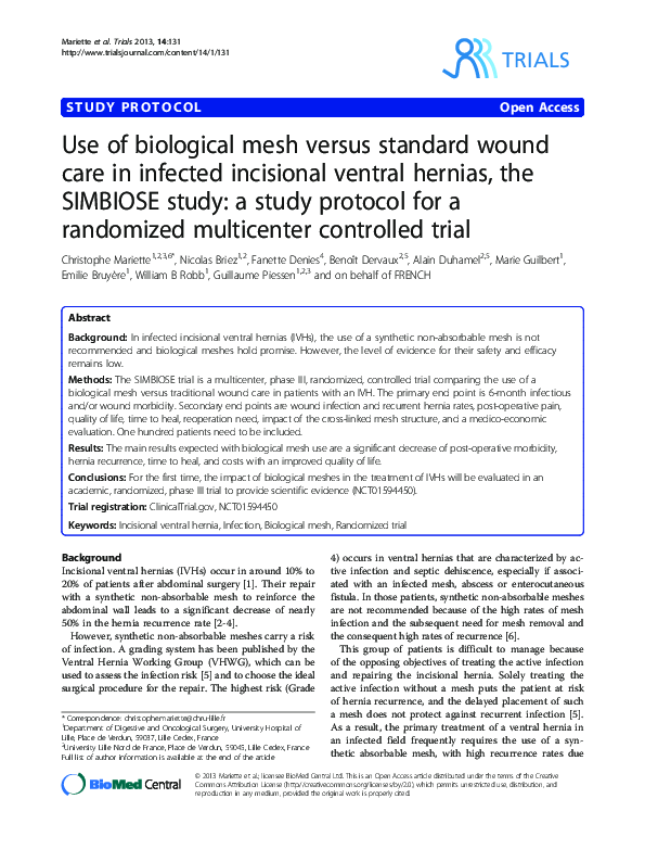 (PDF) Use of biological mesh versus standard wound care in infected ...