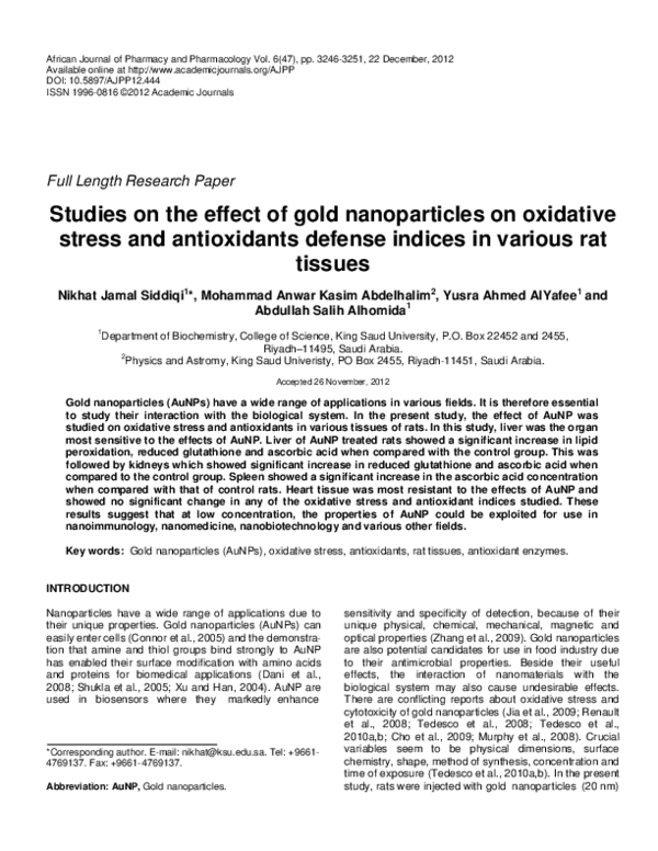 (PDF) Studies on the effect of gold nanoparticles on oxidative stress ...