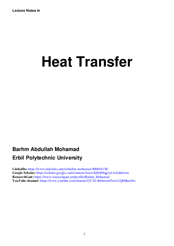 (PDF) Lecture Notes in Heat Transfer