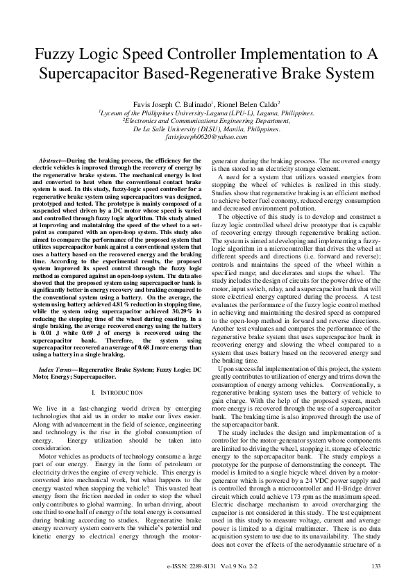 (PDF) Fuzzy Logic Speed Controller Implementation to A Supercapacitor ...