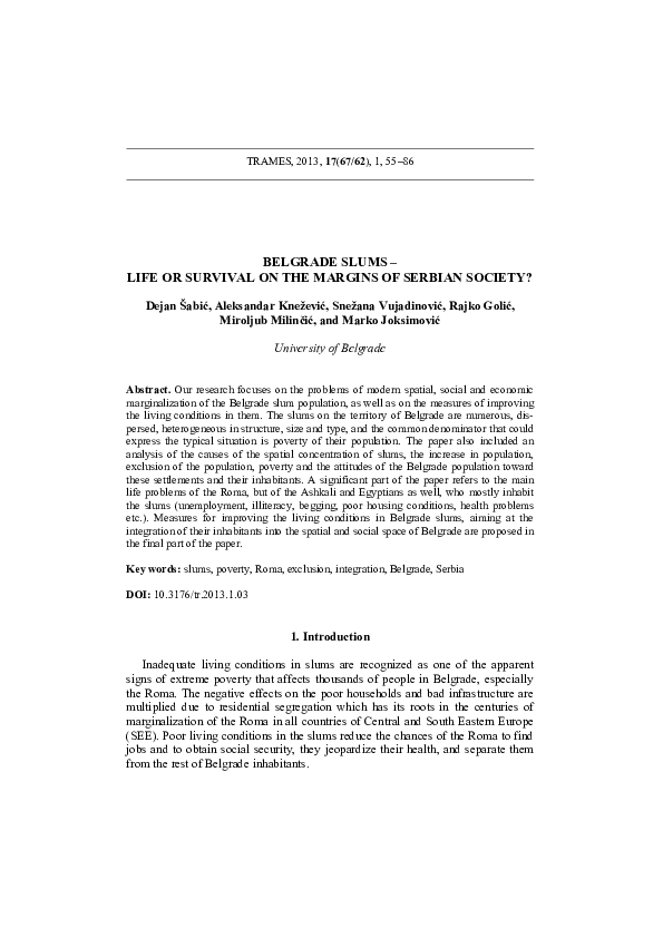 (PDF) Belgrade Slums – Life or Survival on the Margins of Serbian Society?