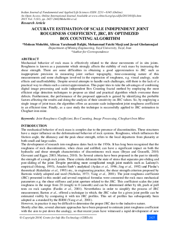 (PDF) Accurate Estimation of Scale Independent Joint Roughness Coefficient , JRC , by Optimized ...