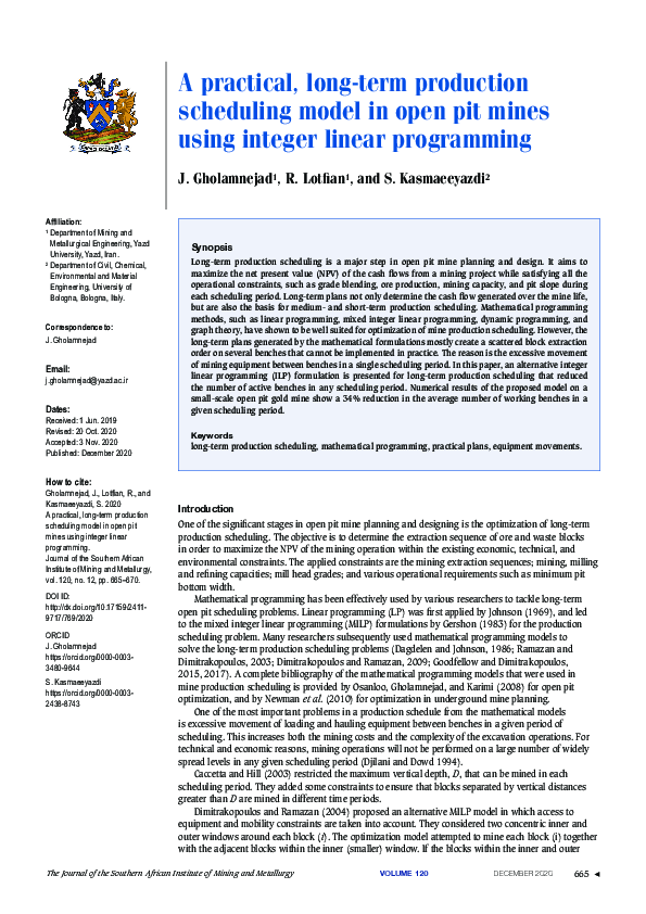 Pdf A Practical Long Term Production Scheduling Model In Open Pit Mines Using Integer Linear