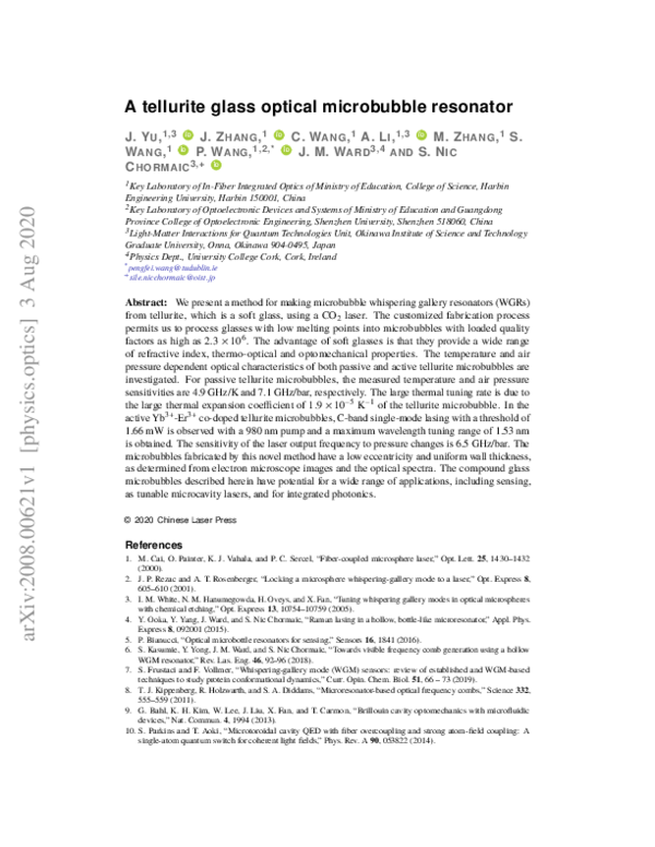 (PDF) A tellurite glass optical microbubble resonator