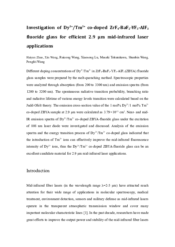 (DOC) Investigation of Dy3+/Tm3+ co-doped ZrF4-BaF2-YF3-AlF3 fluoride ...