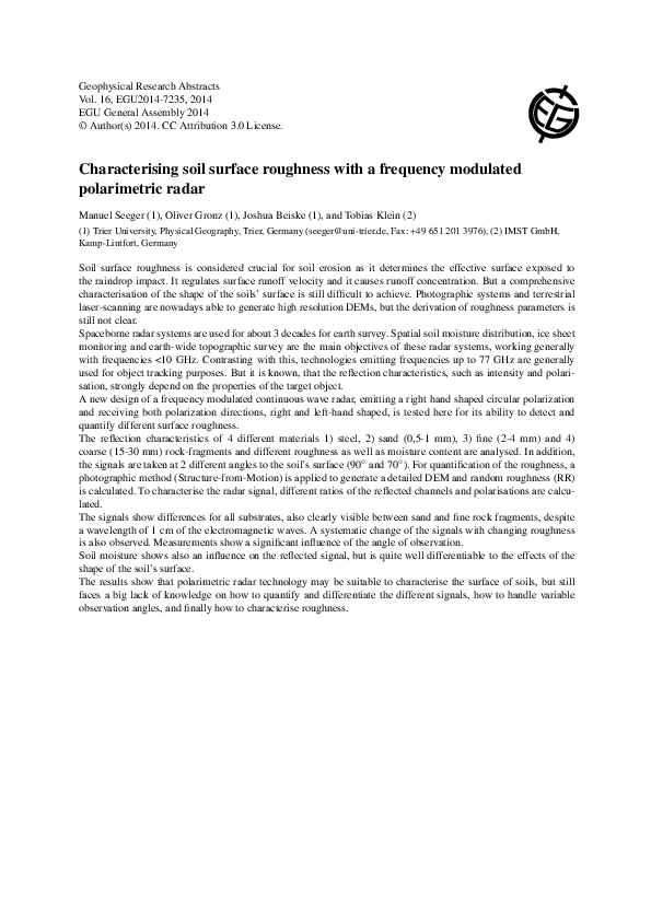 (PDF) Characterising soil surface roughness with a frequency modulated polarimetric radar