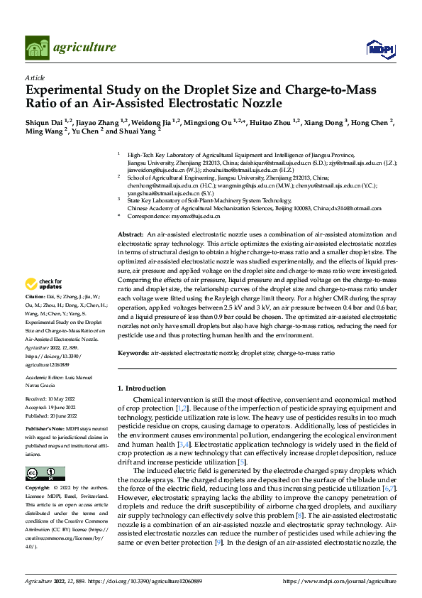 (PDF) Experimental Study on the Droplet Size and Charge-to-Mass Ratio of an Air-Assisted ...
