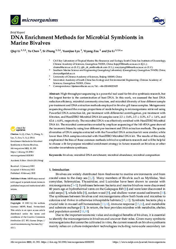 (PDF) DNA Enrichment Methods for Microbial Symbionts in Marine Bivalves